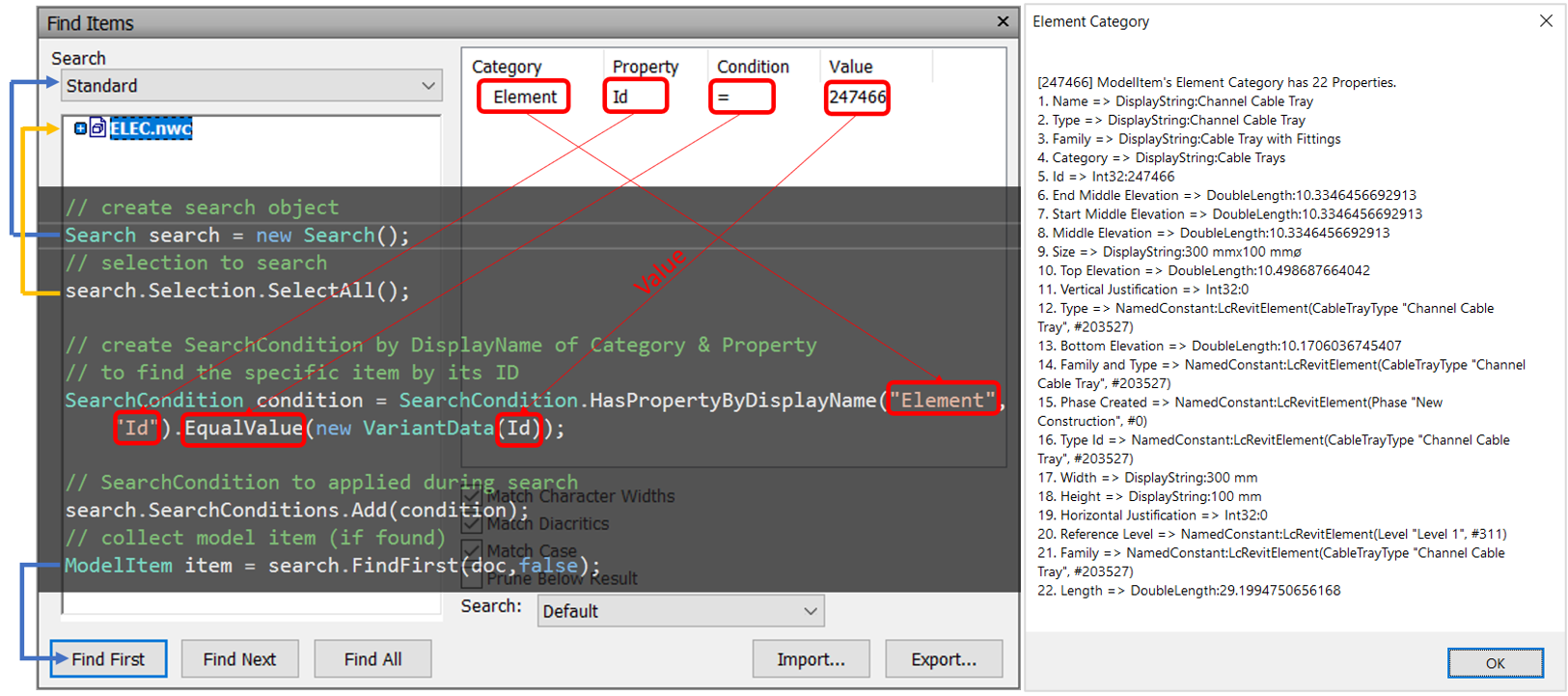 Navisworks API : Search ModelItem and Collect Properties – TwentyTwo