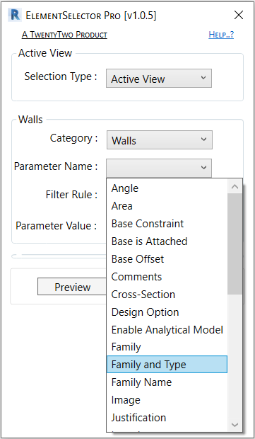 Element Selector PRO Autodesk® Revit® Add-Ins – TwentyTwo